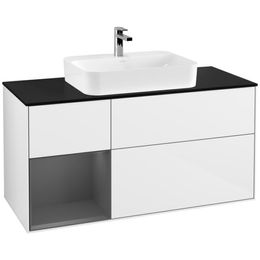 Villeroy & Boch Villeroy und Boch Finion Waschtischunterschrank G412GKGF 120cm, Abdeckplatte black matt, Emotion, Regal links Anthracite matt, Glossy white lacquer