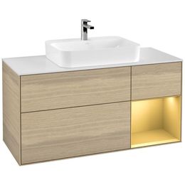 Villeroy & Boch Villeroy und Boch Finion Waschtischunterschrank F421HFPC 120cm, Abdeckplatte white matt, Regal rechts Gold matt, Oak Veneer