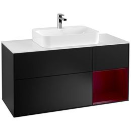 Villeroy & Boch Villeroy und Boch Finion Waschtischunterschrank F421HBPD 120cm, Abdeckplatte white matt, Regal rechts Peony, Black matt lacquer