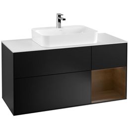 Villeroy & Boch Villeroy und Boch Finion Waschtischunterschrank F421GNPD 120cm, Abdeckplatte white matt, Regal rechts Walnut veneer, Black matt lacquer
