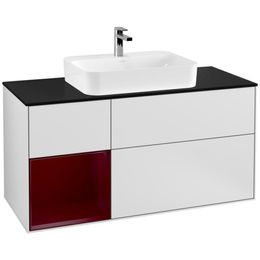 Villeroy & Boch Villeroy und Boch Finion Waschtischunterschrank F412HBMT 120cm, Abdeckplatte black matt, Regal links Peony, White matt lacquer