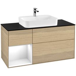 Villeroy & Boch Villeroy und Boch Finion Waschtischunterschrank F412GFPC 120cm, Abdeckplatte black matt, Regal links Glossy white lacquer, Oak Veneer