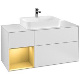 Villeroy & Boch Villeroy und Boch Finion Waschtischunterschrank G411HFMT 120cm, Abdeckplatte white matt, Emotion, Regal links Gold matt, White matt lacquer