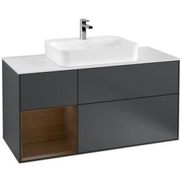 Villeroy & Boch Villeroy und Boch Finion Waschtischunterschrank G411GNHG 120cm, Abdeckplatte white matt, Emotion, Regal links Walnut veneer, Midnight Blue Matt Lacquer
