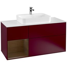 Villeroy & Boch Villeroy und Boch Finion Waschtischunterschrank F411GNHB 120cm, Abdeckplatte white matt, Regal links Walnut veneer, Peony Matt