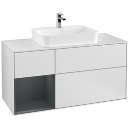 Villeroy & Boch Villeroy und Boch Finion Waschtischunterschrank F411HGMT 120cm, Abdeckplatte white matt, Regal links Midnight Blue Matt Lacquer, White matt lacquer