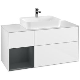 Villeroy & Boch Villeroy und Boch Finion Waschtischunterschrank F411HGGF 120cm, Abdeckplatte white matt, Regal links Midnight Blue Matt Lacquer, Glossy white lacquer