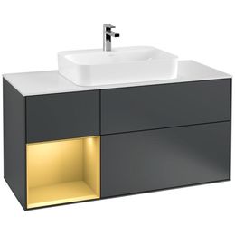 Villeroy & Boch Villeroy und Boch Finion Waschtischunterschrank F411HFHG 120cm, Abdeckplatte white matt, Regal links Gold matt, Midnight Blue Matt Lacquer