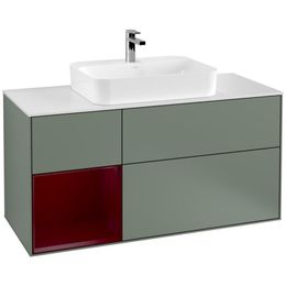 Villeroy & Boch Villeroy und Boch Finion Waschtischunterschrank F411HBGM 120cm, Abdeckplatte white matt, Regal links Peony, Olive Matt Lacquer