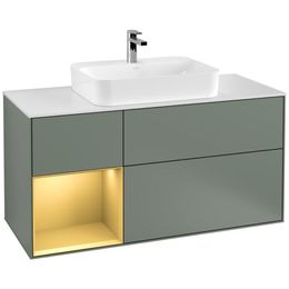 Villeroy & Boch Villeroy und Boch Finion Waschtischunterschrank F411HFGM 120cm, Abdeckplatte white matt, Regal links Gold matt, Olive Matt Lacquer