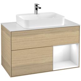 Villeroy & Boch Villeroy und Boch Finion Waschtischunterschrank G371GFPC 100cm, Abdeckplatte white matt, Emotion, Regal rechts Glossy white lacquer, Oak Veneer