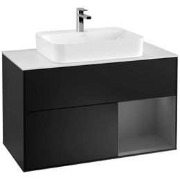 Villeroy & Boch Villeroy und Boch Finion Waschtischunterschrank G371GKPD 100cm, Abdeckplatte white matt, Emotion, Regal rechts Anthracite matt, Black matt lacquer