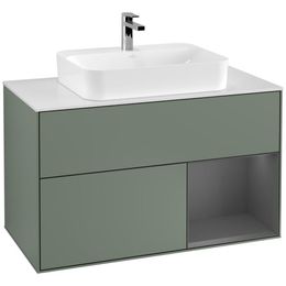 Villeroy & Boch Villeroy und Boch Finion Waschtischunterschrank G371GKGM 100cm, Abdeckplatte white matt, Emotion, Regal rechts Anthracite matt, Olive Matt Lacquer