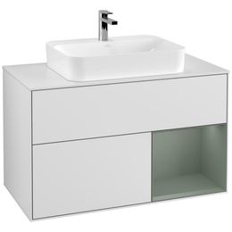 Villeroy & Boch Villeroy und Boch Finion Waschtischunterschrank G371GMMT 100cm, Abdeckplatte white matt, Emotion, Regal rechts Olive Matt Lacquer, White matt lacquer