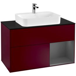 Villeroy & Boch Villeroy und Boch Finion Waschtischunterschrank G372GKHB 100cm, Abdeckplatte black matt, Emotion, Regal rechts Anthracite matt, Peony Matt