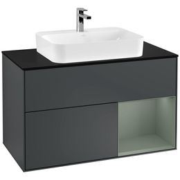Villeroy & Boch Villeroy und Boch Finion Waschtischunterschrank G372GMHG 100cm, Abdeckplatte black matt, Emotion, Regal rechts Olive Matt Lacquer, Midnight Blue Matt Lacquer