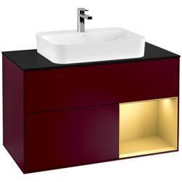 Villeroy & Boch Villeroy und Boch Finion Waschtischunterschrank G372HFHB 100cm, Abdeckplatte black matt, Emotion, Regal rechts Gold matt, Peony Matt