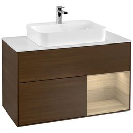 Villeroy & Boch Villeroy und Boch Finion Waschtischunterschrank F371PCGN 100cm, Abdeckplatte white matt, Regal rechts Oak Veneer, Walnut veneer