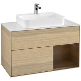 Villeroy & Boch Villeroy und Boch Finion Waschtischunterschrank F371GNPC 100cm, Abdeckplatte white matt, Regal rechts Walnut veneer, Oak Veneer