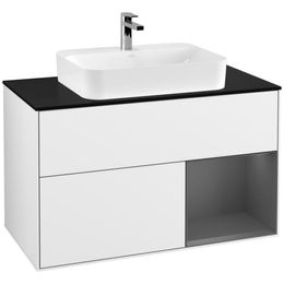 Villeroy & Boch Villeroy und Boch Finion Waschtischunterschrank F372GKGF 100cm, Abdeckplatte black matt, Regal rechts Anthracite matt, Glossy white lacquer