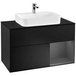 Villeroy & Boch Villeroy und Boch Finion Waschtischunterschrank F372GKPD 100cm, Abdeckplatte black matt, Regal rechts Anthracite matt, Black matt lacquer