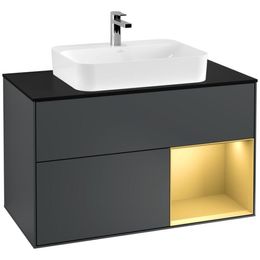 Villeroy & Boch Villeroy und Boch Finion Waschtischunterschrank F372HFHG 100cm, Abdeckplatte black matt, Regal rechts Gold matt, Midnight Blue Matt Lacquer