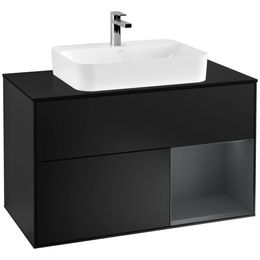 Villeroy & Boch Villeroy und Boch Finion Waschtischunterschrank F372HGPD 100cm, Abdeckplatte black matt, Regal rechts Midnight Blue Matt Lacquer, Black matt lacquer