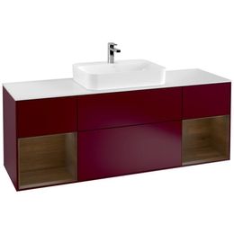 Villeroy & Boch Villeroy und Boch Finion Waschtischunterschrank G451GNHB 160cm, Abdeckplatte white matt, Emotion, Regale Walnut veneer, Peony Matt