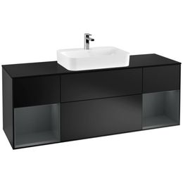 Villeroy & Boch Villeroy und Boch Finion Waschtischunterschrank G452HGPD 160cm, Abdeckplatte black matt, Emotion, Regale Midnight matt lacquer, Black matt lacquer