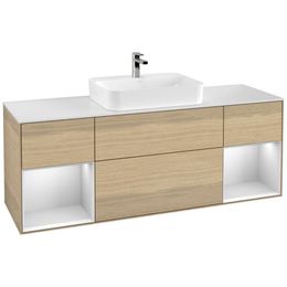 Villeroy & Boch Villeroy und Boch Finion Waschtischunterschrank F451MTPC 160x60,3cm, Abdeckplatte white matt, Regale White matt lacquer, Oak Veneer