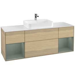 Villeroy & Boch Villeroy und Boch Finion Waschtischunterschrank F451GMPC 160x60,3cm, Abdeckplatte white matt, Regale Olive matt lacquer, Oak Veneer