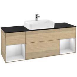 Villeroy & Boch Villeroy und Boch Finion Waschtischunterschrank F452MTPC 160x60,3cm, Abdeckplatte black matt, Regale White matt lacquer, Oak Veneer