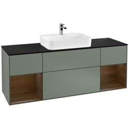 Villeroy & Boch Villeroy und Boch Finion Waschtischunterschrank F452GNGM 160x60,3cm, Abdeckplatte black matt, Regale Walnut veneer, Olive Matt Lacquer