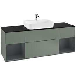 Villeroy & Boch Villeroy und Boch Finion Waschtischunterschrank F452HGGM 160x60,3cm, Abdeckplatte black matt, Regale Midnight matt lacquer, Olive Matt Lacquer