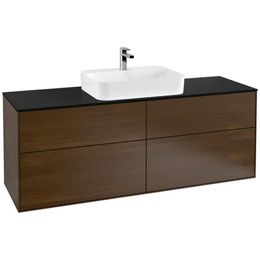 Villeroy & Boch Villeroy und Boch Finion Waschtischunterschrank F44200GN 160x60,3cm, Abdeckplatte black matt, Walnut veneer