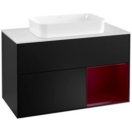 Villeroy & Boch Villeroy und Boch Finion Waschtischunterschrank F251HBPD 100x60,3cm, Abdeckplatte white matt, Regal rechts Peony, Black matt lacquer