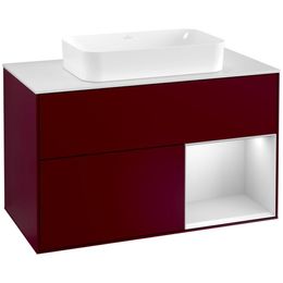 Villeroy & Boch Villeroy und Boch Finion Waschtischunterschrank F251MTHB 100x60,3cm, Abdeckplatte white matt, Regal rechts White matt lacquer, Peony Matt