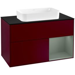 Villeroy & Boch Villeroy und Boch Finion Waschtischunterschrank F252GMHB 100x60,3cm, Abdeckplatte black matt, Regal rechts Olive Matt Lacquer, Peony Matt