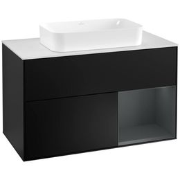 Villeroy & Boch Villeroy und Boch Finion Waschtischunterschrank F251HGPD 100x60,3cm, Abdeckplatte white matt, Regal rechts Midnight Blue Matt Lacquer, Black matt lacquer