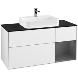 Villeroy & Boch Villeroy und Boch Finion Waschtischunterschrank G422GKGF 120cm, Abdeckplatte black matt, Emotion, Regal rechts Anthracite matt, Glossy white lacquer