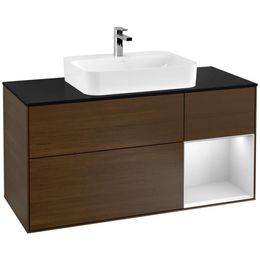 Villeroy & Boch Villeroy und Boch Finion Waschtischunterschrank G422MTGN 120cm, Abdeckplatte black matt, Emotion, Regal rechts White matt, Walnut veneer