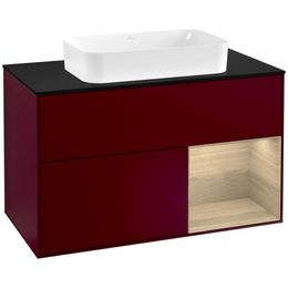 Villeroy & Boch Villeroy und Boch Finion Waschtischunterschrank F252PCHB 100x60,3cm, Abdeckplatte black matt, Regal rechts Oak Veneer, Peony Matt