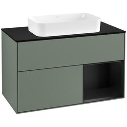 Villeroy & Boch Villeroy und Boch Finion Waschtischunterschrank F252PDGM 100x60,3cm, Abdeckplatte black matt, Regal rechts Black matt lacquer, Olive Matt Lacquer