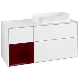 Villeroy & Boch Villeroy und Boch Finion Waschtischunterschrank F271HBGF 120cm, Abdeckplatte white matt, Regal links Peony, Glossy white lacquer