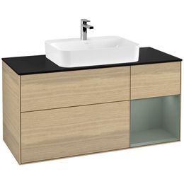 Villeroy & Boch Villeroy und Boch Finion Waschtischunterschrank G422GMPC 120cm, Abdeckplatte black matt, Emotion, Regal rechts Olive matt, Oak Veneer