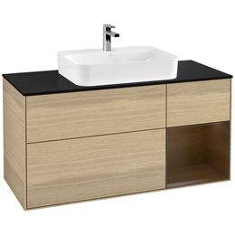 Villeroy & Boch Villeroy und Boch Finion Waschtischunterschrank G422GNPC 120cm, Abdeckplatte black matt, Emotion, Regal rechts Walnut veneer, Oak Veneer