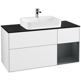 Villeroy & Boch Villeroy und Boch Finion Waschtischunterschrank G422HGGF 120cm, Abdeckplatte black matt, Emotion, Regal rechts Midnight Blue matt, Glossy white lacquer