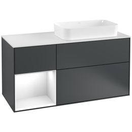 Villeroy & Boch Villeroy und Boch Finion Waschtischunterschrank F271GFHG 120cm, Abdeckplatte white matt, Regal links Glossy white lacquer, Midnight Blue Matt Lacquer