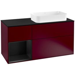 Villeroy & Boch Villeroy und Boch Finion Waschtischunterschrank F272PDHB 120cm, Abdeckplatte black matt, Regal links Black matt lacquer, Peony Matt