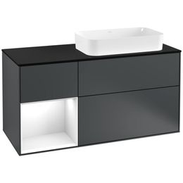 Villeroy & Boch Villeroy und Boch Finion Waschtischunterschrank F272GFHG 120cm, Abdeckplatte black matt, Regal links Glossy white lacquer, Midnight Blue Matt Lacquer